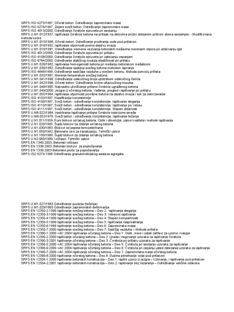 Vazeci Standardi - Tehnologija Betona | PDF