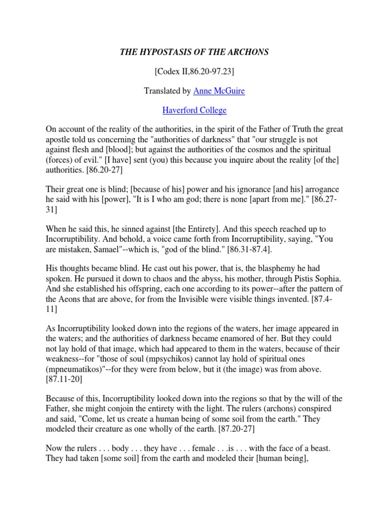 Gnostic Text: The Hypostasis of the Archons | PDF | Cain And Abel ...