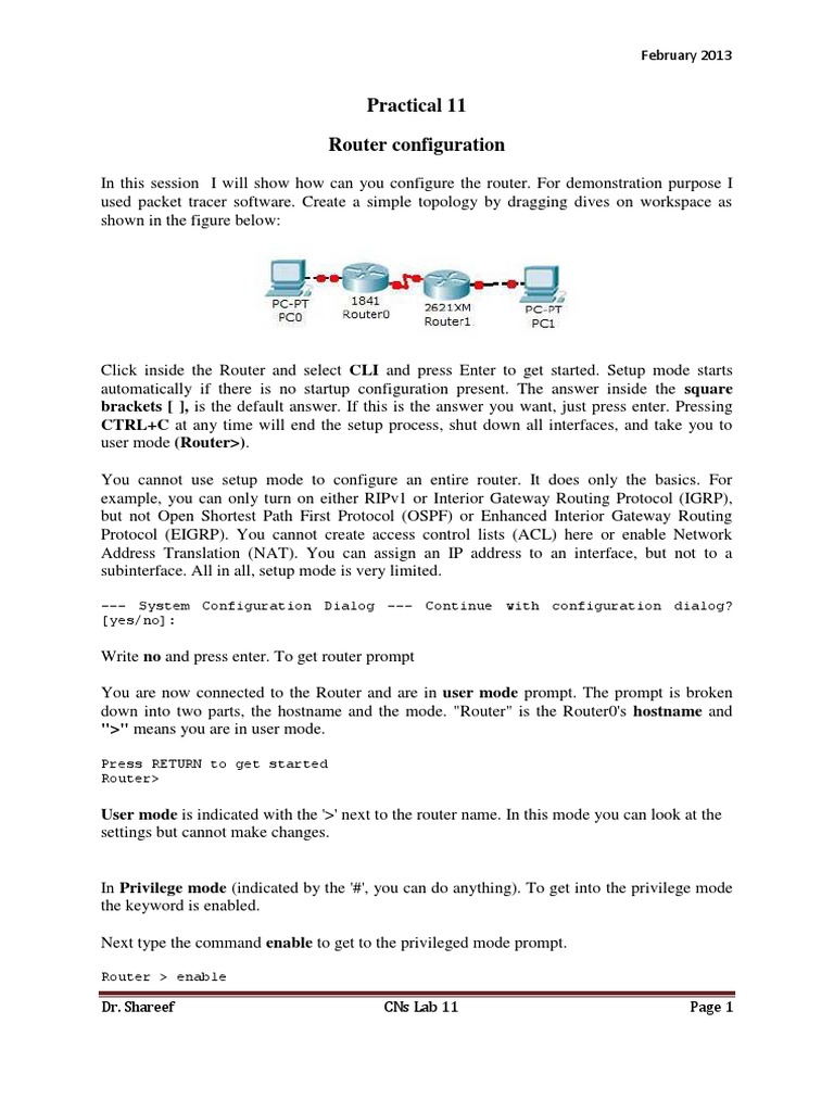 Practical 11 Router Configuration: February 2013 | PDF | Router ...