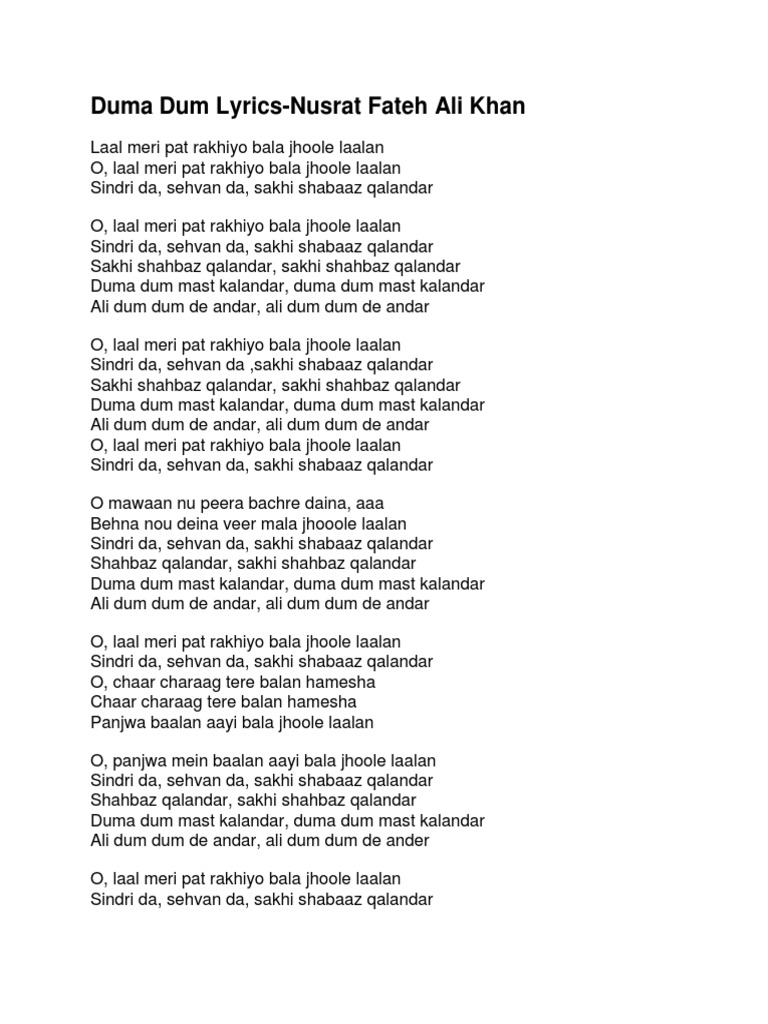Duma Dum Lyrics-Nusrat Fateh Ali Khan | PDF