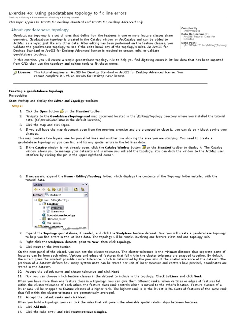 Exercise 4b - Using Geodatabase Topology To Fix Line Errors PDF | PDF | Arc Gis | System Software