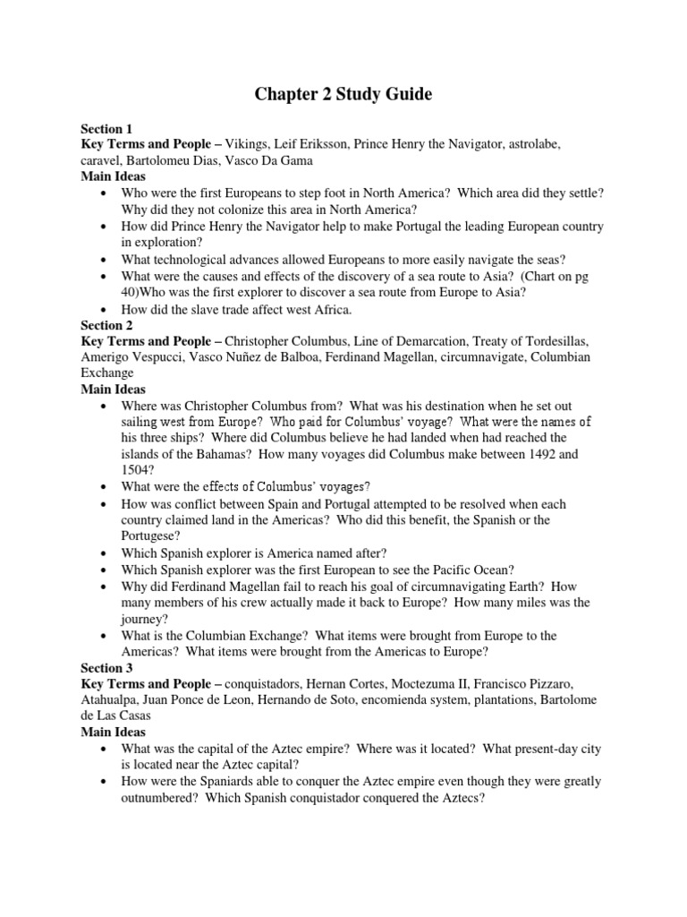 Chapter 2 Study Guide 2013-2014 Sections 1-4 | PDF | Christopher ...