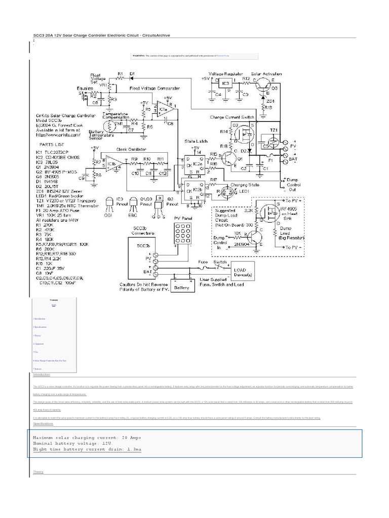 SCC3 20A 12V Solar Charge Controller Electronic Circuit | PDF | Battery ...