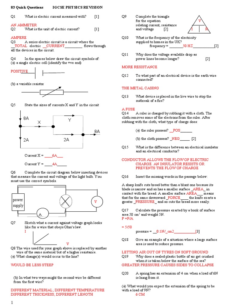 IGCSE Physics Revision Questions | PDF | Electric Current | Ionizing ...