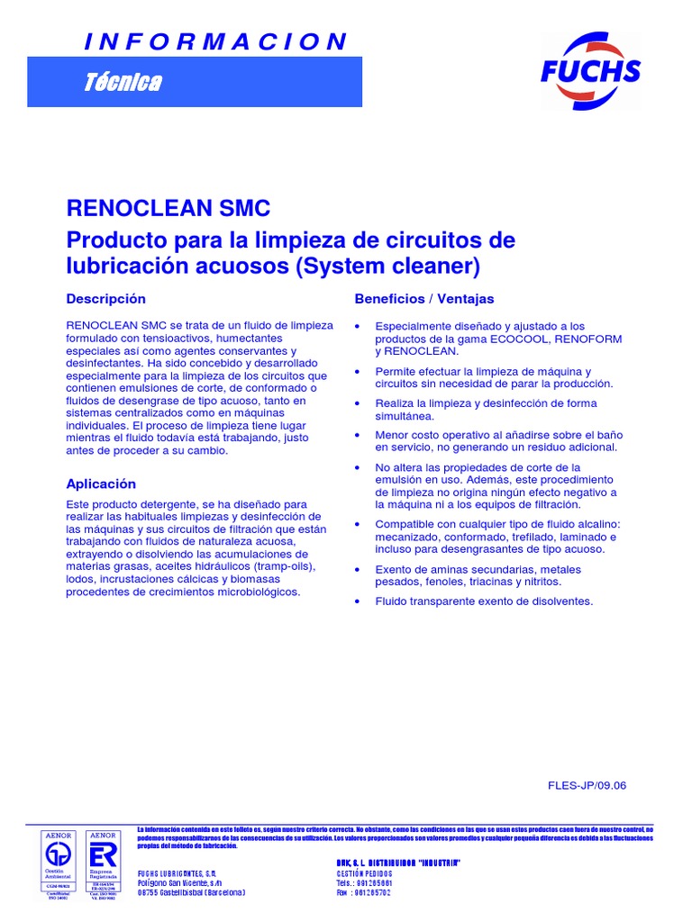 RENOCLEAN SMC Desinfectante Taladrina | PDF | Detergente | Emulsión