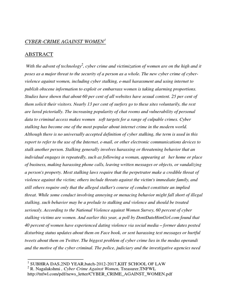 Cyber Crime Against Women | PDF | Stalking | Cyberbullying