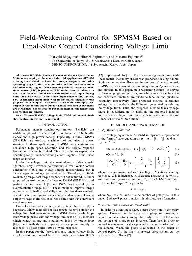 Field-Weakening Control For SPMSM | PDF | Control Theory | Power Inverter