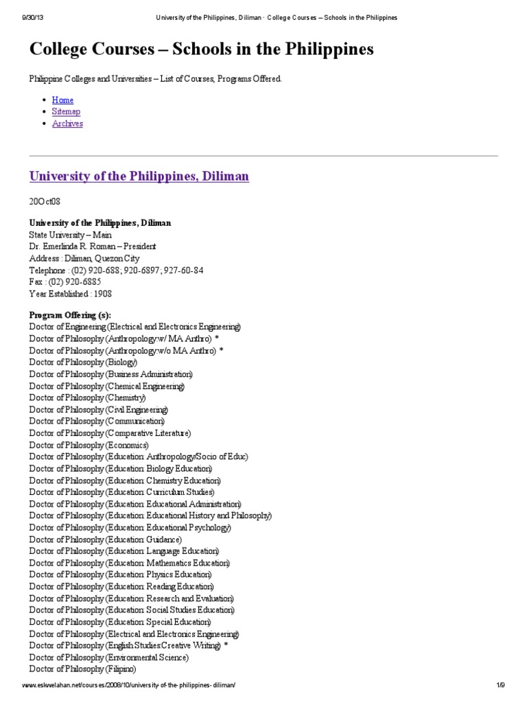 Training University of The Philippines, Diliman College Courses ...