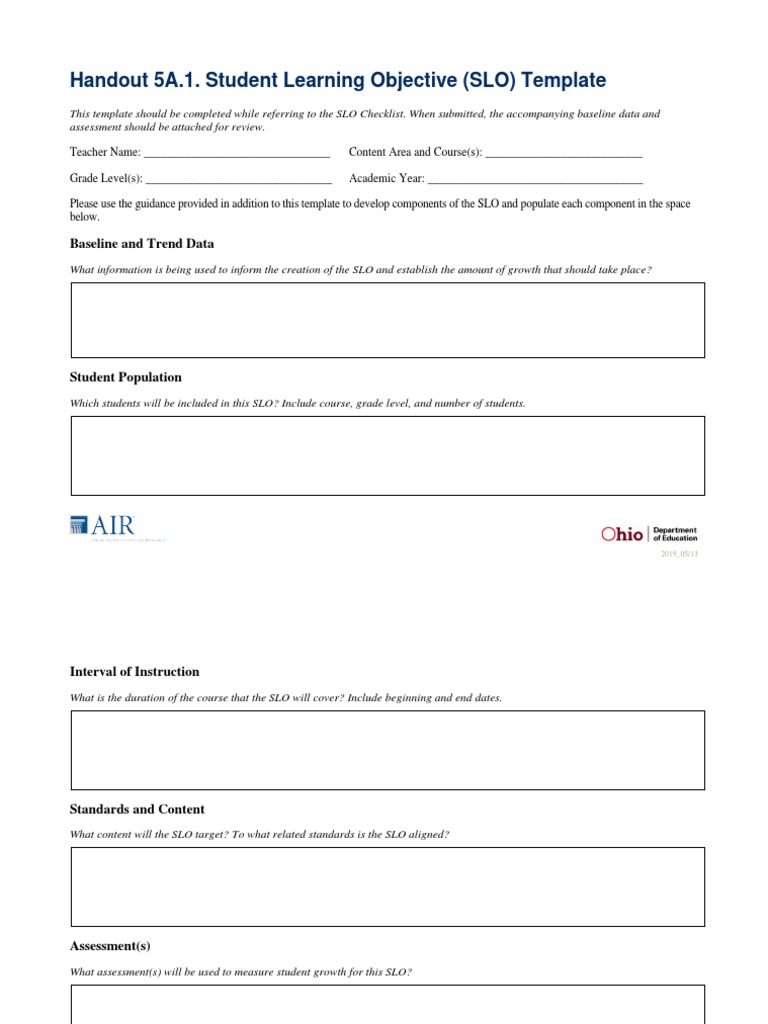 Writing SLO's Using Sample Data Information | PDF | Educational ...