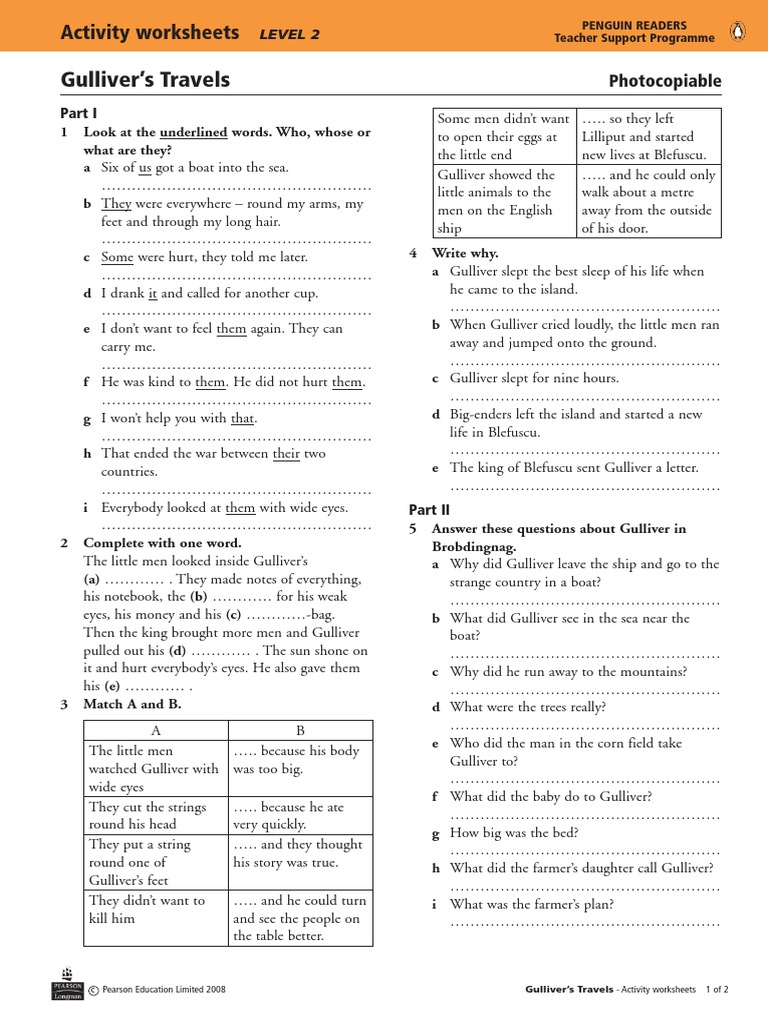 Gulliver's Travels: Activity Worksheets | PDF