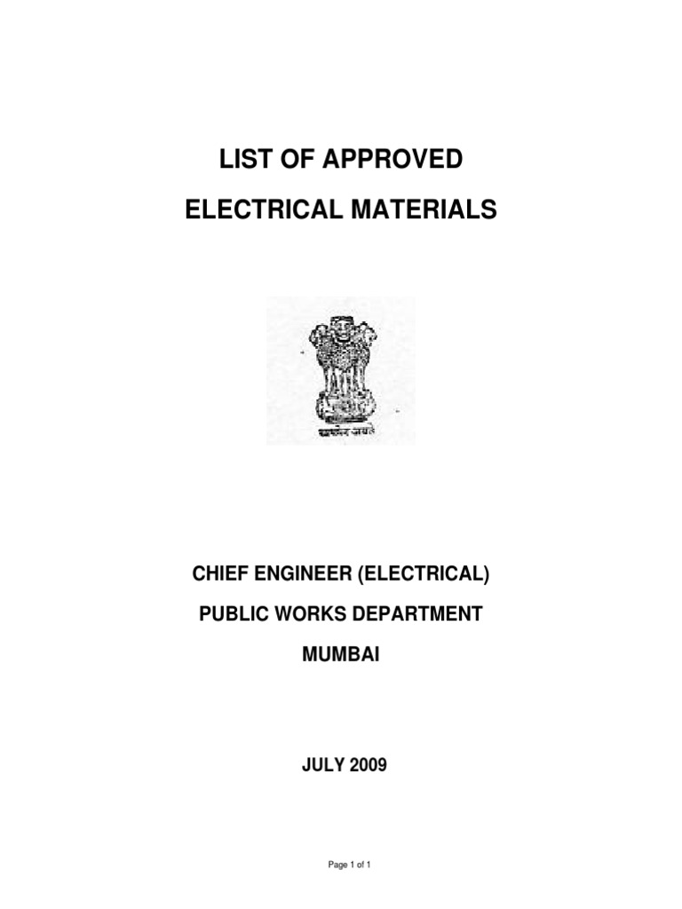 PWD Approved Electrical Materials List | PDF