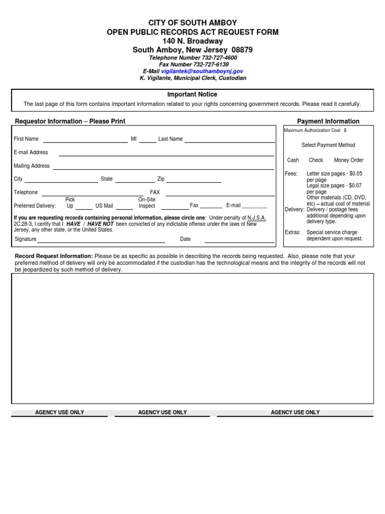 OPRA Request Form - South Amboy | PDF | Computer Security | Security