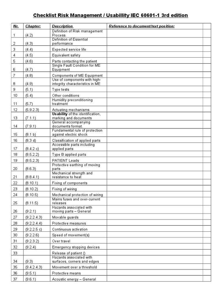 Checklist Risk Managemen IEC 60601-1 | PDF | Electromagnetic Radiation ...