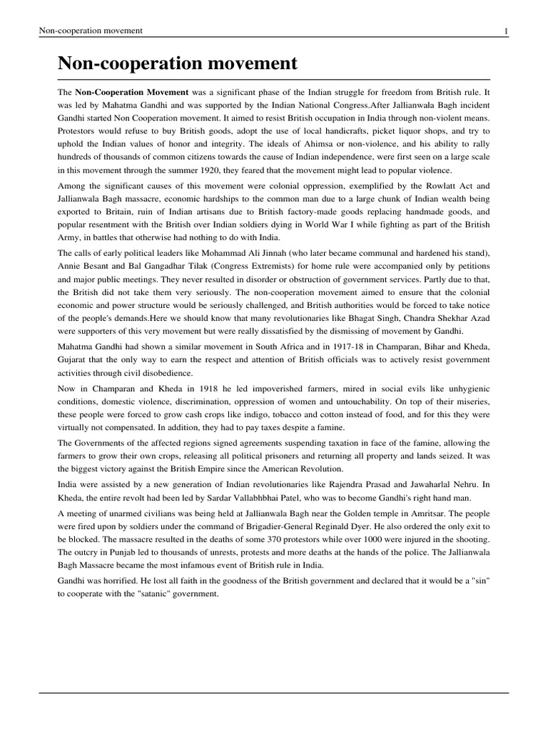 Non Cooperation Movement | PDF | Indian Independence Movement | British ...