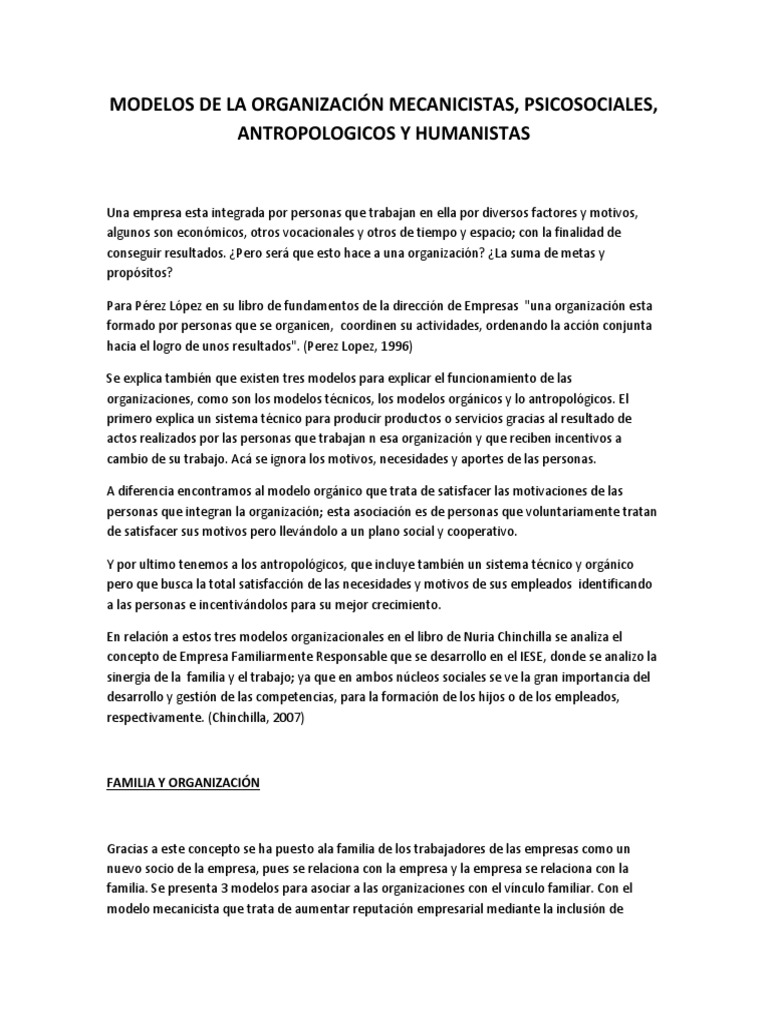 MODELOS DE LA ORGANIZACIÓN MECANICISTAS | Recursos humanos | Sociedad