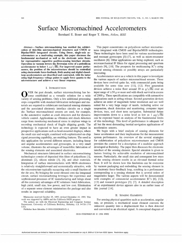 Surface Micromachined Accelerometers | PDF | Capacitor | Accelerometer