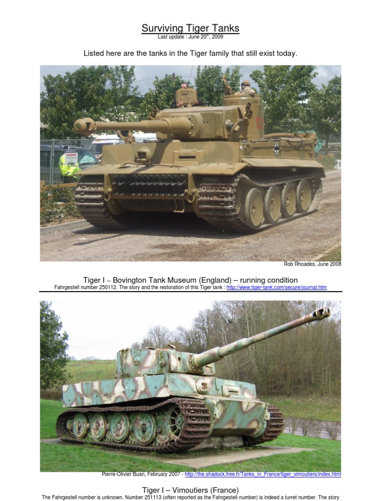 Surviving Tiger Tanks Overview | PDF | Tiger I | Armoured Fighting Vehicles