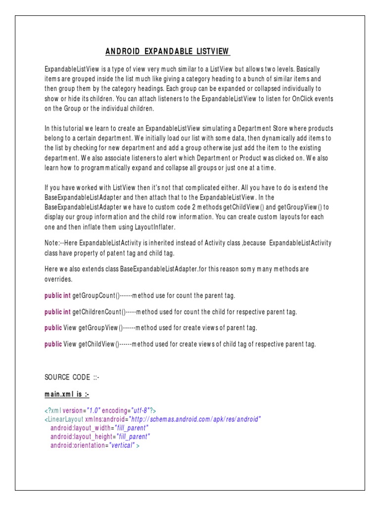 Android Expandable Listview | PDF | Widget (Gui) | Android (Operating ...