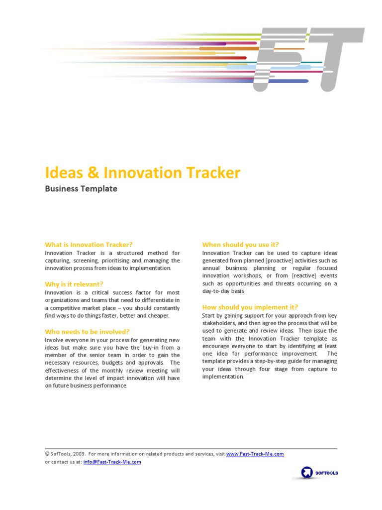 FTM Business Template - Innovation Tracker | PDF | Innovation | Goal