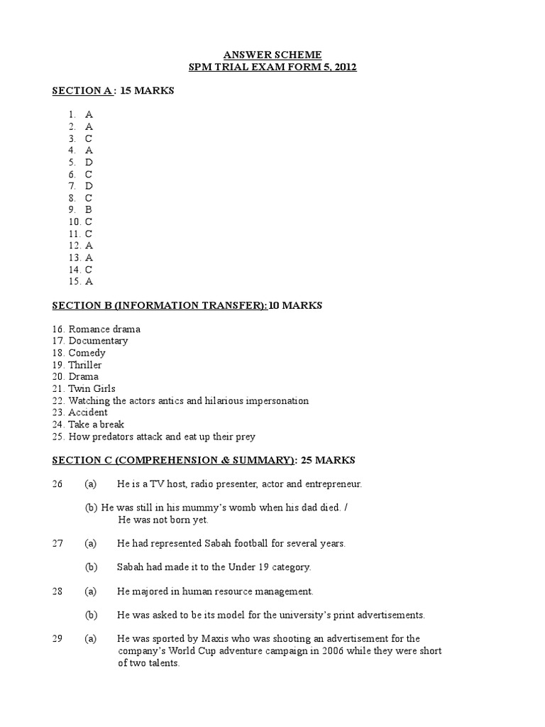 Answer Scheme SPM Trial Exam Form 5, 2012 Section A: 15 Marks | PDF