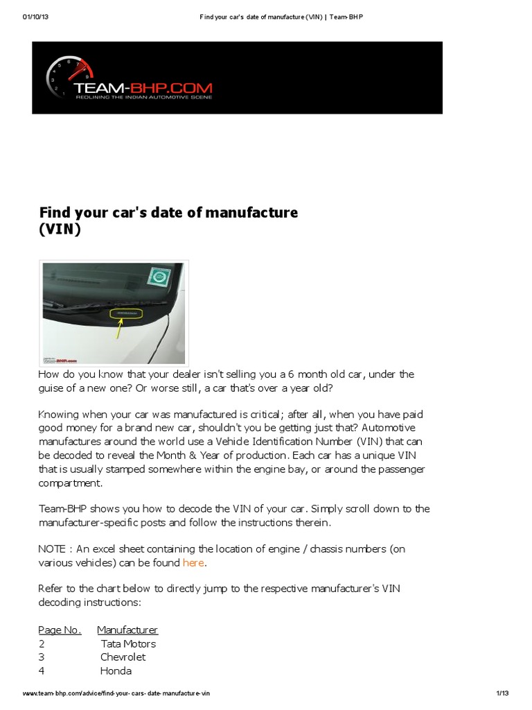 Decode Your Car's Manufacture Date | PDF | Transport Economics | Vehicles