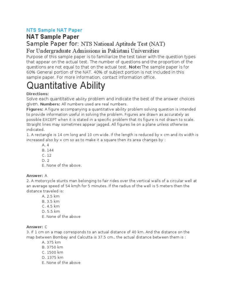 NTS Sample NAT Paper | PDF | Test (Assessment) | Lie