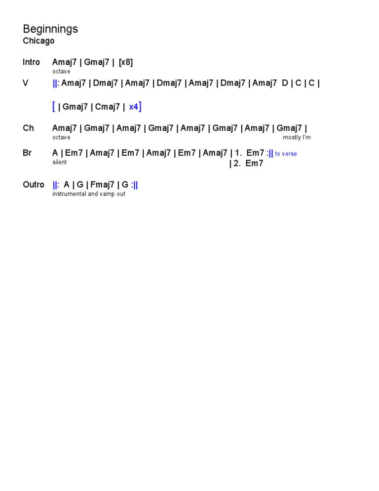 Chicago Beginnings Chords and Lyrics | PDF