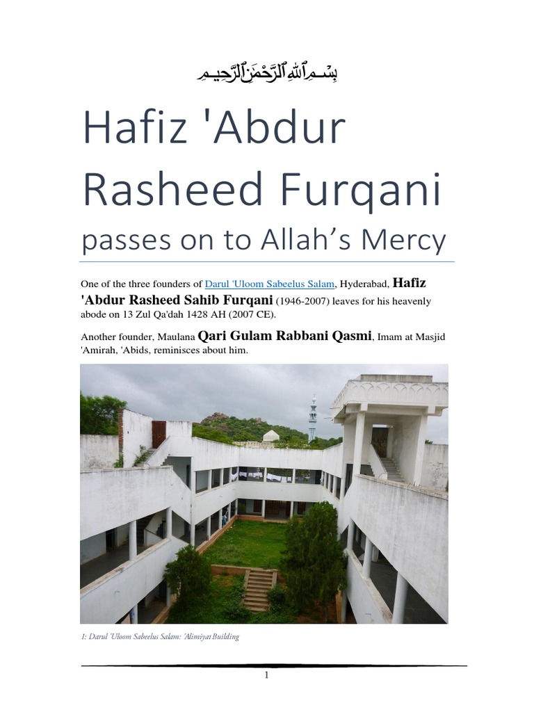 Hafiz 'Abdur Rasheed Furqani Passes On To Allah's Mercy | PDF | Mosque | Muhammad