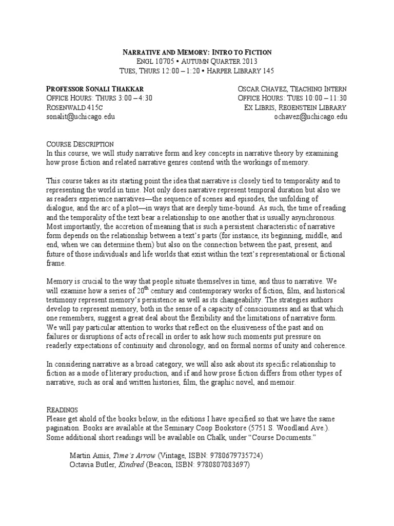 Narrative and Memory Syllabus Thakkar | PDF | Narrative | Memory