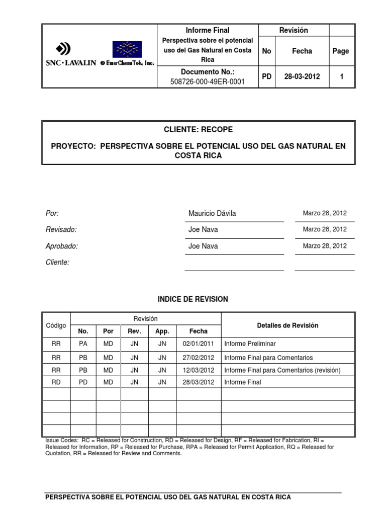 Snc Lavalin Perspectivas Sobre Uso De Lng En Cr Pdf Hidrocarburos