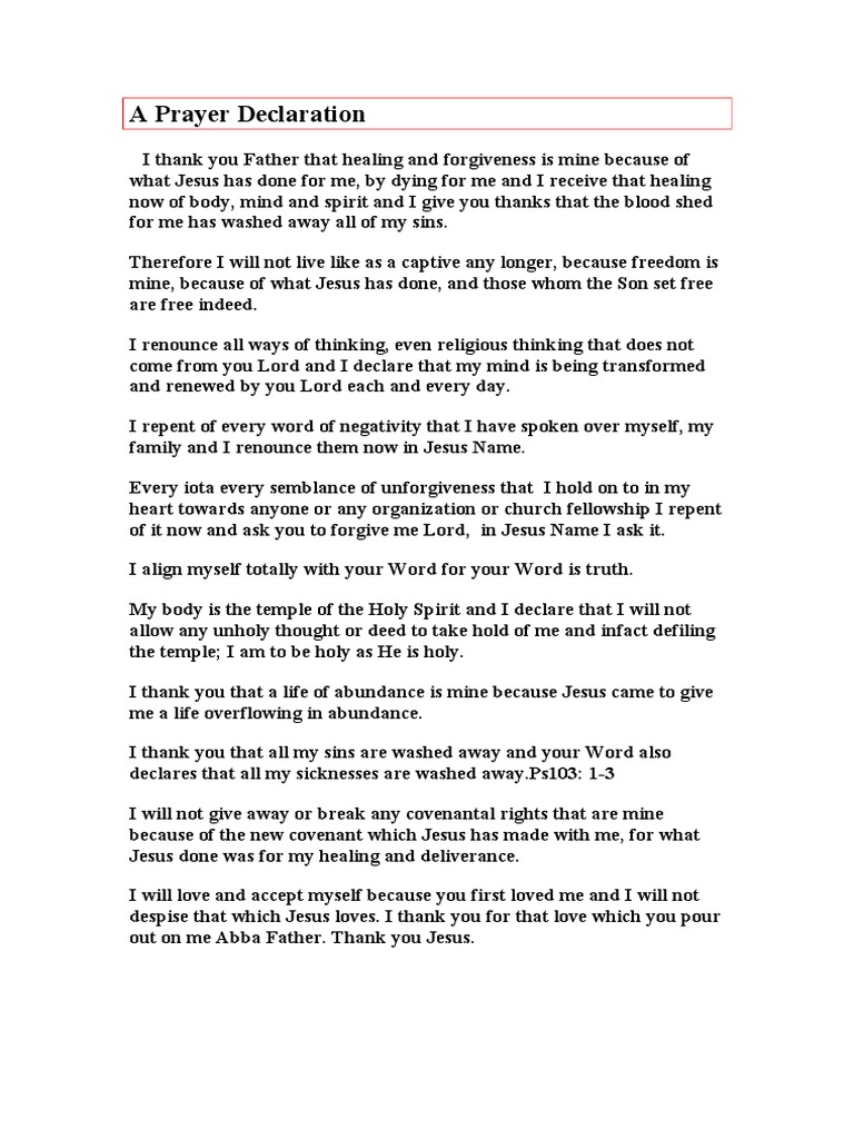 A Prayer Declaration | PDF | Repentance | Confession (Religion)