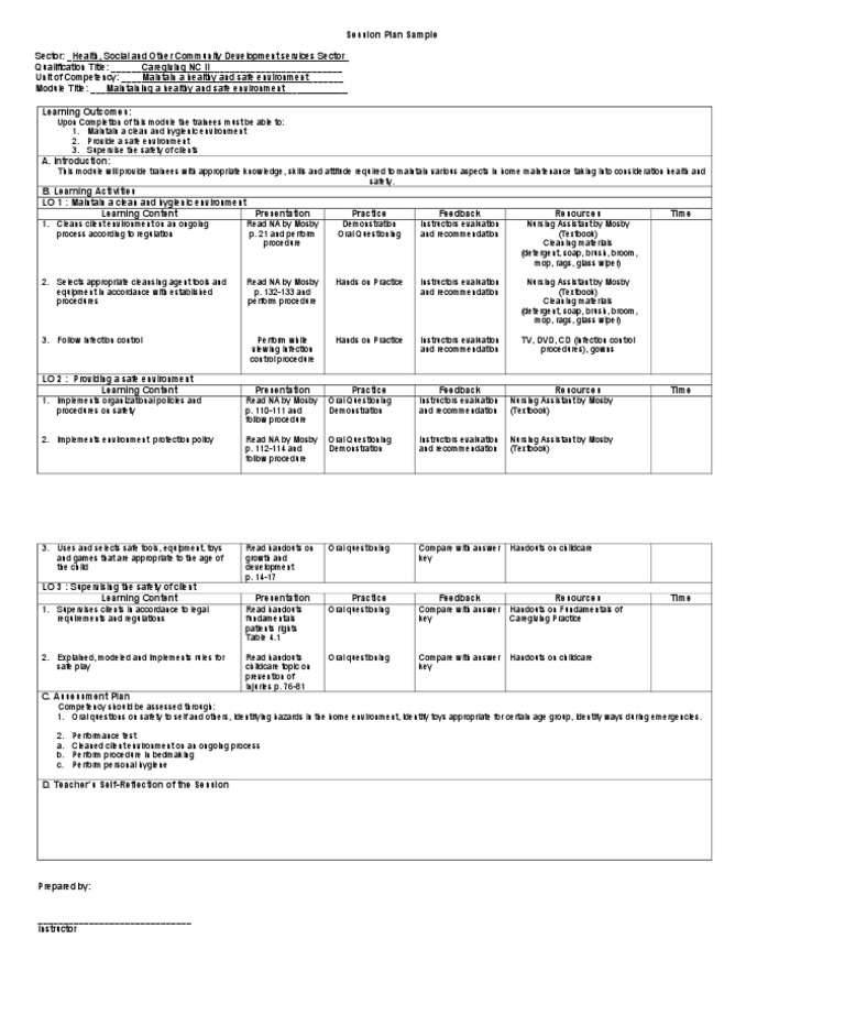 Session Plan Sample | Child Care | Relationships & Parenting