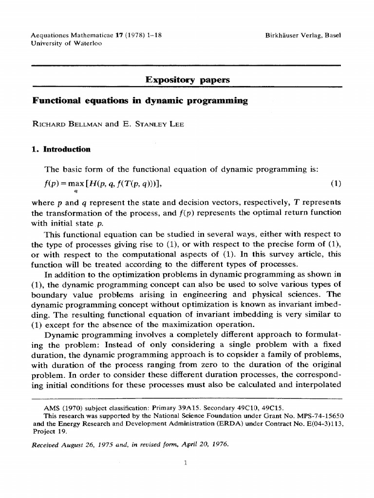 Bellman, Lee - Functional Equations in Dynamic Programming | PDF | Dynamic Programming ...