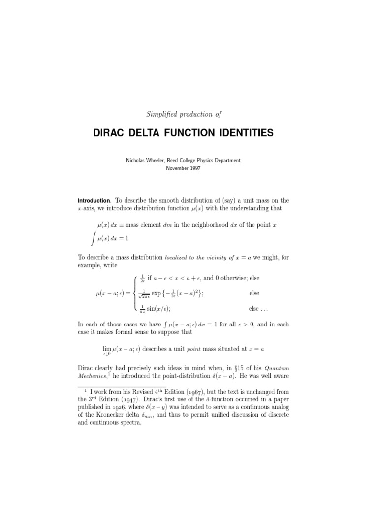 Simplified Dirac Delta | PDF | Distribution (Mathematics) | Mathematical Objects