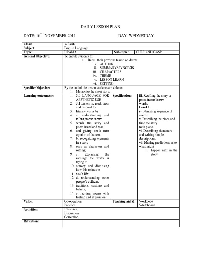 Daily Lesson Plan for Drama and Civics | PDF