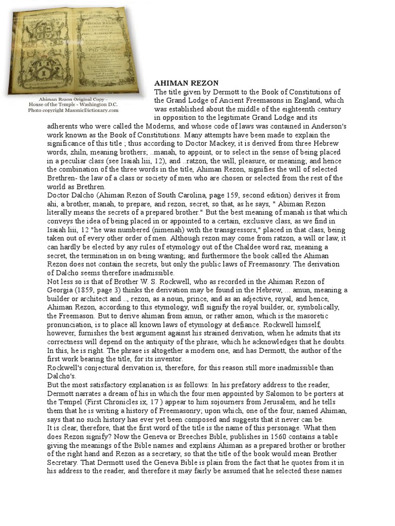 Ahiman Rezon | PDF | Freemasonry | Masonic Lodge
