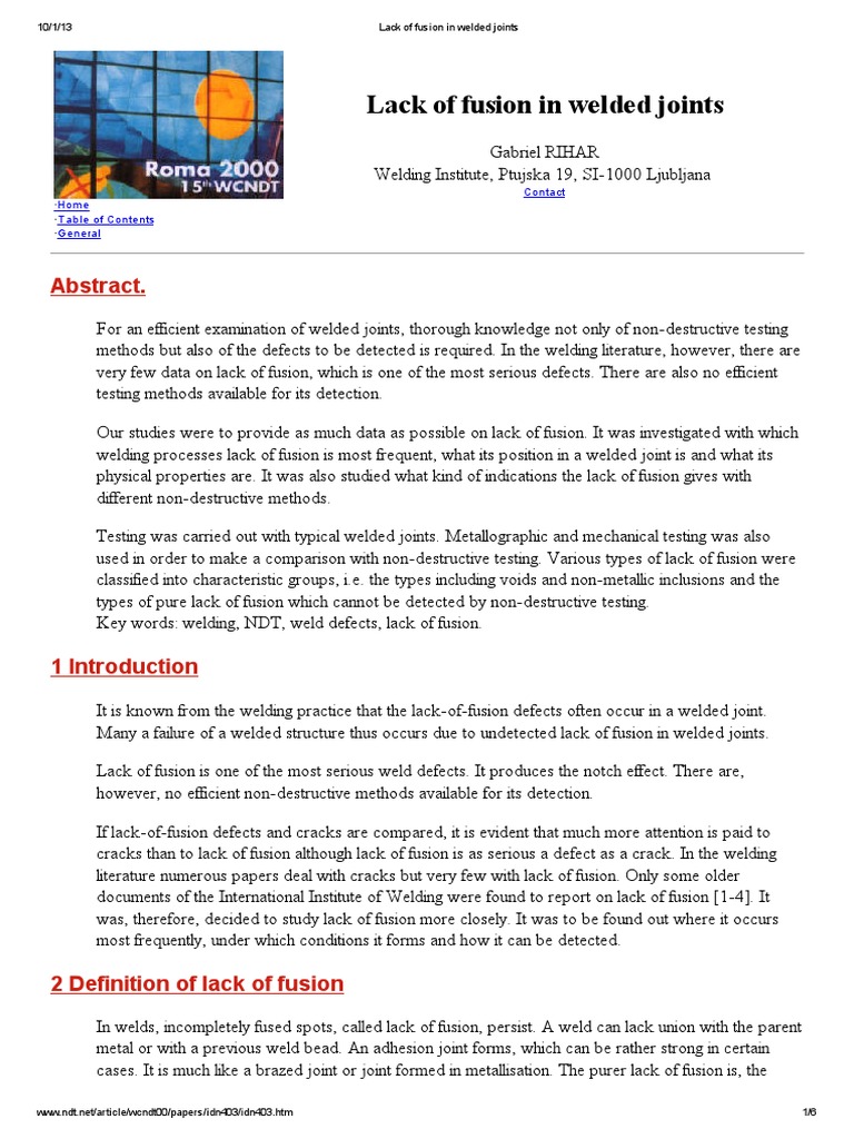 Lack of Fusion in Welded Joints | PDF | Nondestructive Testing | Welding