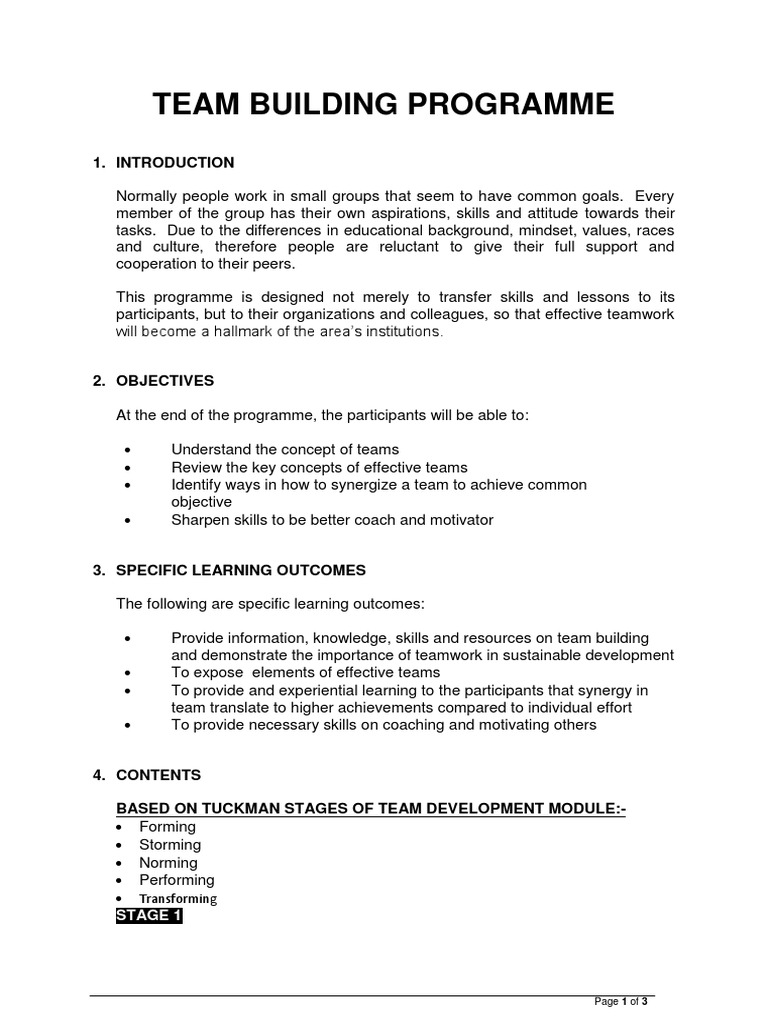 Team Building Program Overview | PDF | Team Building | Action (Philosophy)