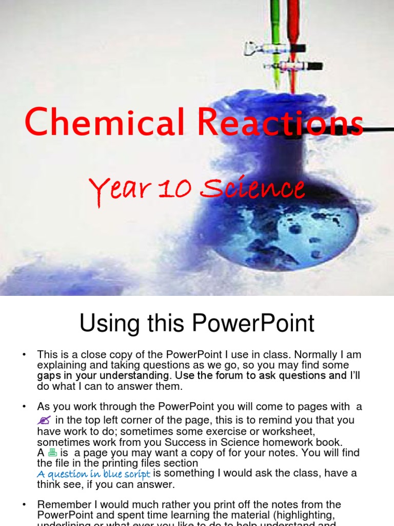 Year 10 Chemical Reactions Guide | PDF | Atomic Nucleus | Ion