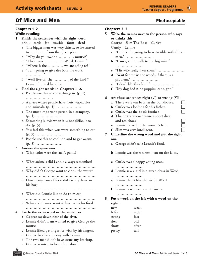 Worksheet of Mice and Men | PDF