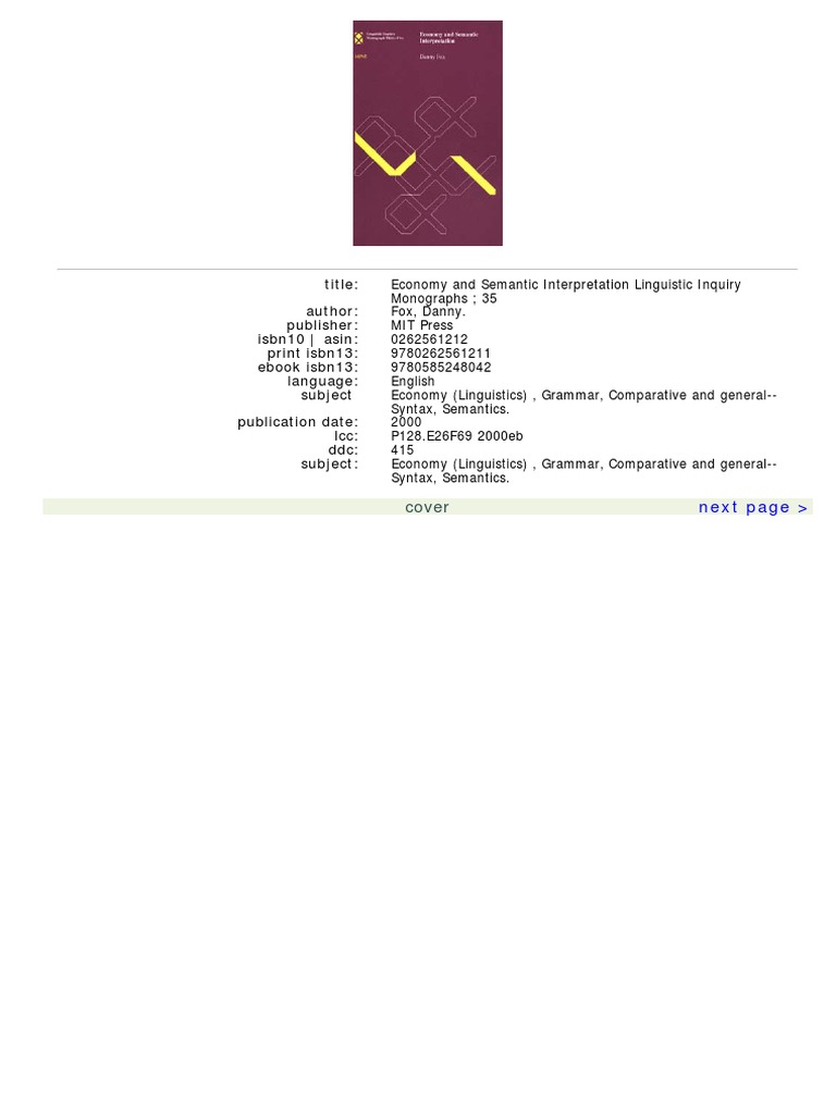 Danny Fox Economy and Semantic Interpretation 2000 | PDF | Scope (Computer Science) | Semantics