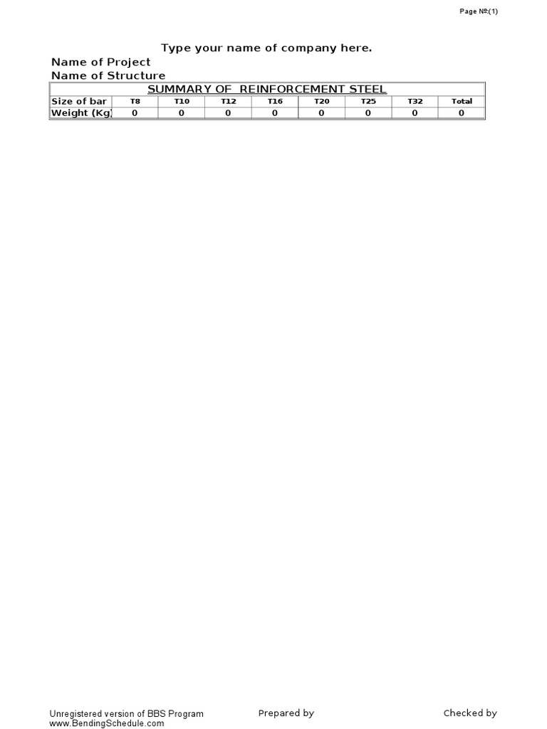 BBS Format for Reinforcement Steel | PDF | Home & Garden | Computers