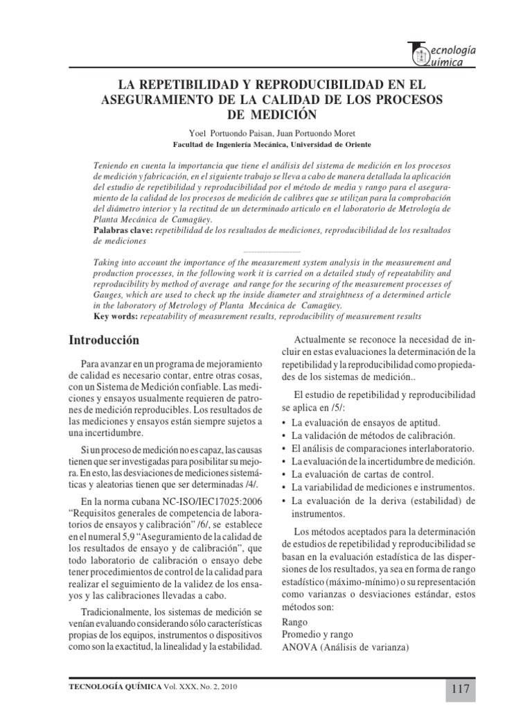Lectura 7 - Articulo Repetibilidad y Reproducibilidad 2 | PDF ...