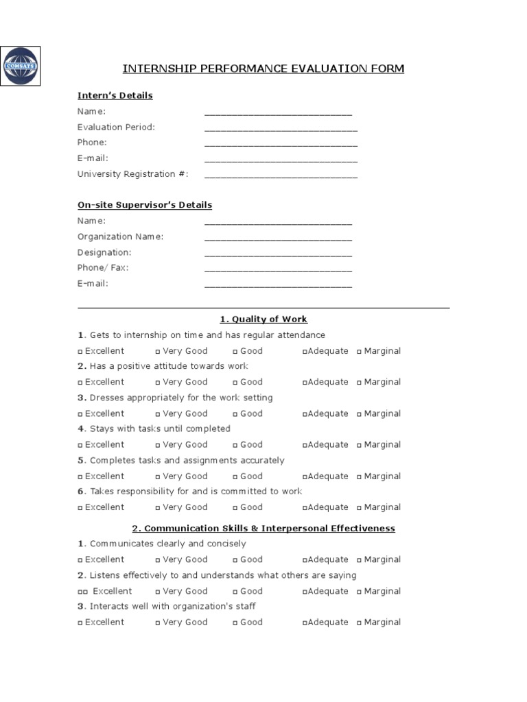 JPC Internship Evaluation Form | PDF