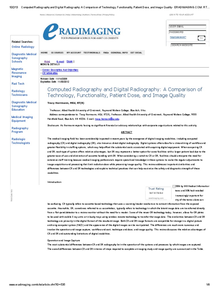Computed Radiography and Digital Radiography - A Comparison of Technology, Functionality ...