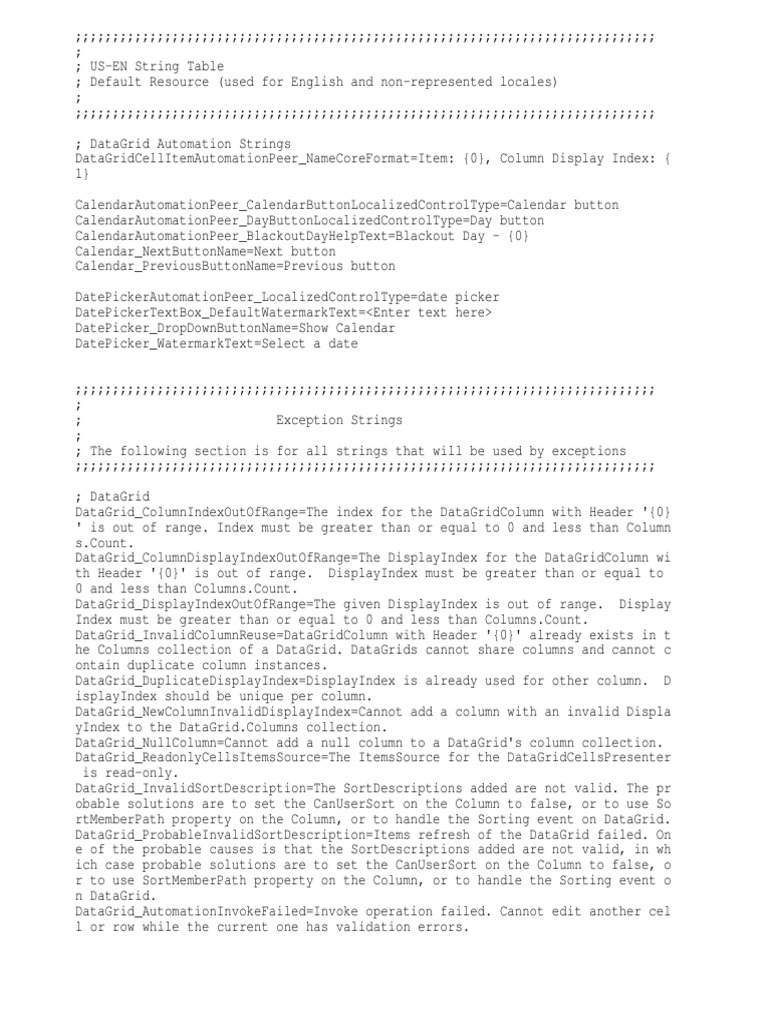 Exception String Table | PDF | Computer Programming | Areas Of Computer Science