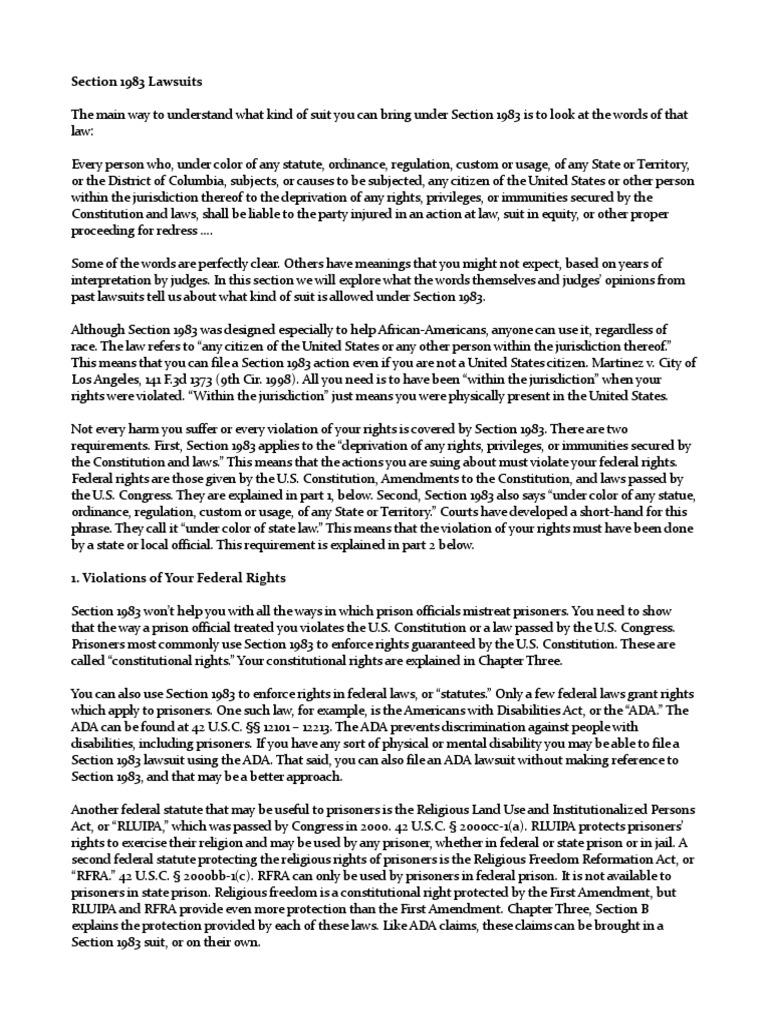Section 1983 Suits: Overview | PDF | Americans With Disabilities Act Of ...