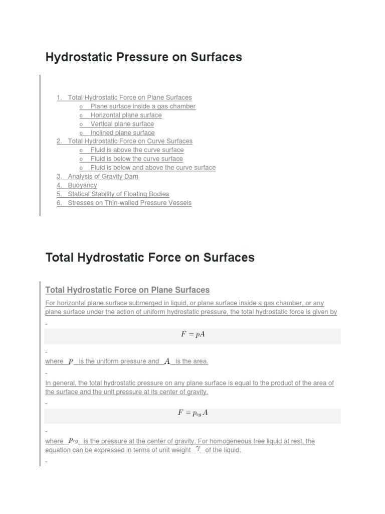Hydrostatic Pressure on Surfaces Analysis | PDF | Buoyancy | Stress ...