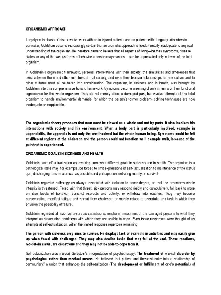 Goldstein's Organismic Theory Views the Person Holistically | PDF ...