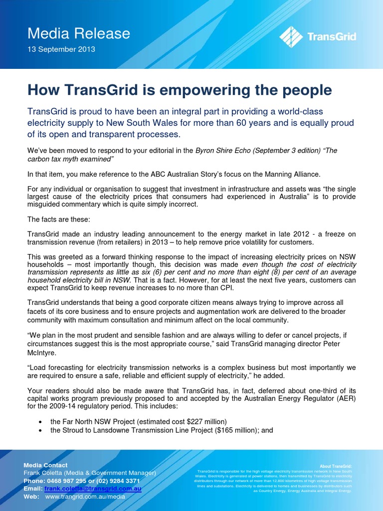 TransGrid's Commitment to NSW Energy Supply | PDF | Electric Power Transmission | Electrical ...